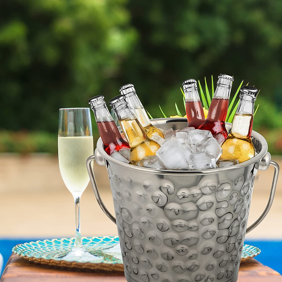 Cabilock 1pc Stainless Steel Ice Bucket Mini Buckets Stainless Steel Container Stainless Steel Wine Snack Container Wine Bucket Containers with Lids Household Stainless Steel Hammer