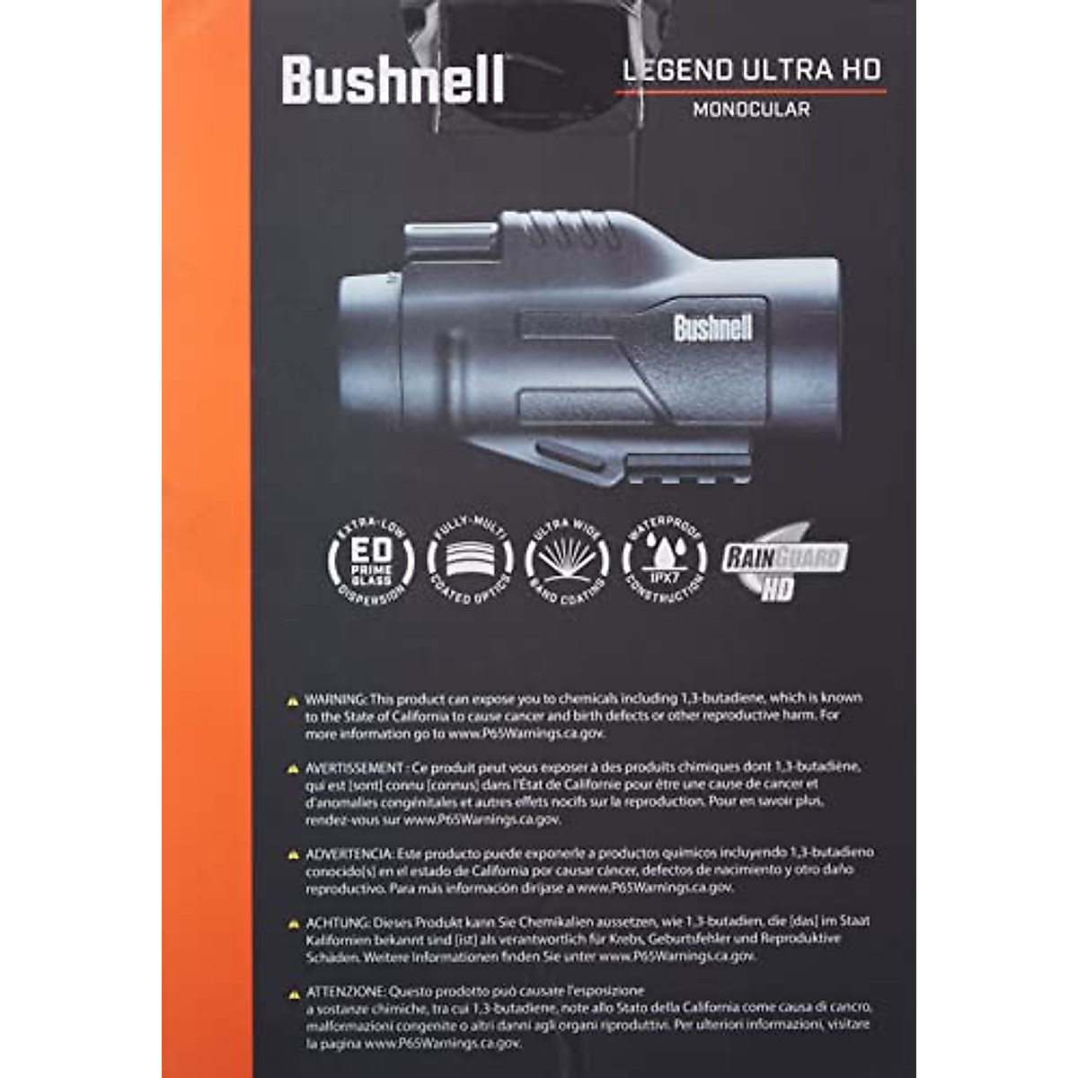 Bushnell Legend Ultra HD Monocular, Black, 10 x 42-mm