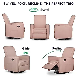 Evolur Raleigh Upholstered Plush Seating Glider Swivel, Rocker, Recliner, Glider for Nursery in Pink, Greenguard Gold Certified, Modern Nursery Recliner, Environmentally Conscious Glider