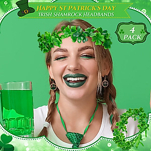 4 Pcs St Patrick's Day Headbands Irish Shamrock Crown Green Garland Clover Fairy Headpiece St. Patrick's Day Accessories for Women Girls Party Supplies