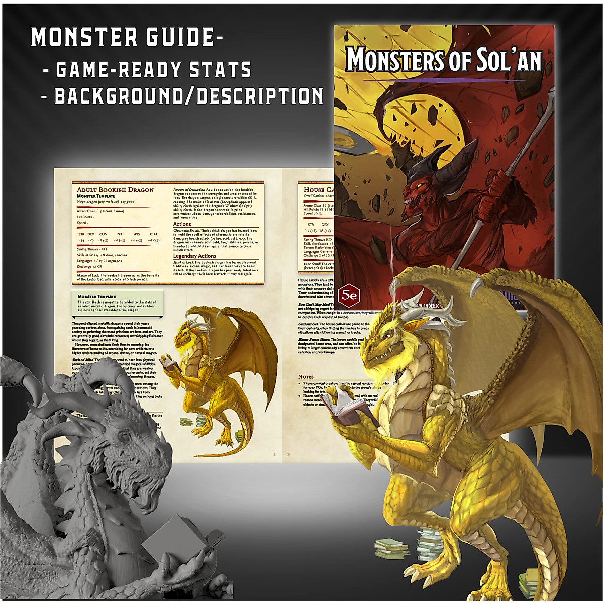 Wildspire Fantasy Bookish Dragon Paintable DND Miniature Huge 6" D&D Dragon Mini 28-32mm Dungeons and Dragons Figure for Fantasy Tabletop Miniatures and Accessory, Partially Assembled for TTRPG