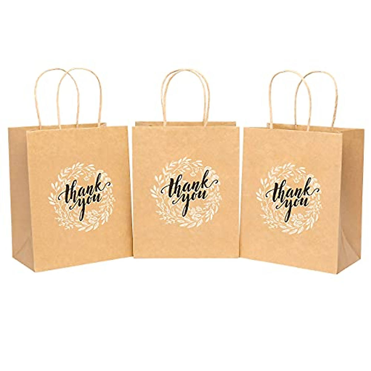 VHOB Artenkraft Medium Thank You Gift Bags Bulk with Handles 50pcs- Premium Brown Kraft Paper Bags for Wedding Birthday Graduation Party Favors Baby Shower Retail Merchandise 8x4.75x10 Inches (Brown)