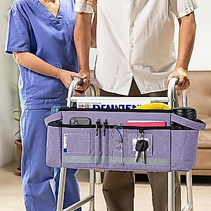Walker Basket Walker Bag with Cup Holder,Baskets Bag for Walkers for Seniors with Pockets,Walker Pouch Walker Accessories for Folding Walker,Rollator Walkers (Purple)