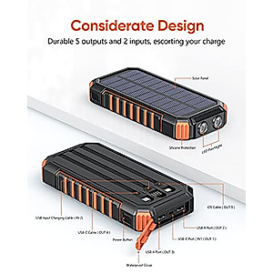Riapow Solar Charger 30000mAh High Capacity Solar Power Bank with Built-in USB C & USB Input Cables, Fast Charge Portable Phone Charger with 5 Outputs & 2 Inputs for iPhone Samsung Tablet