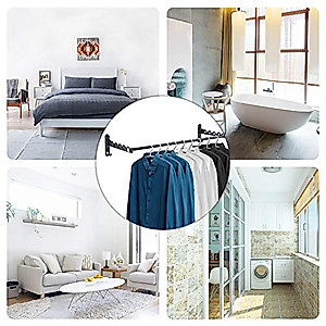 LIVEHITOP Wall Mounted Clothes Dryer, Foldable Laundry Rack Accessories Hanger Hook Rod for Bathroom Bedroom Hotel (Black, 2)