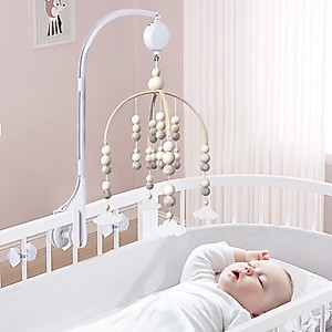 Nursery Mobile Crib with Music Box and Crib Mobile Arm, Baby Mobile for Crib, Handmade Felt Ball Mobile, Boho Nursery Decor for Baby Boys Girls Kids, Baby Shower Photography Props