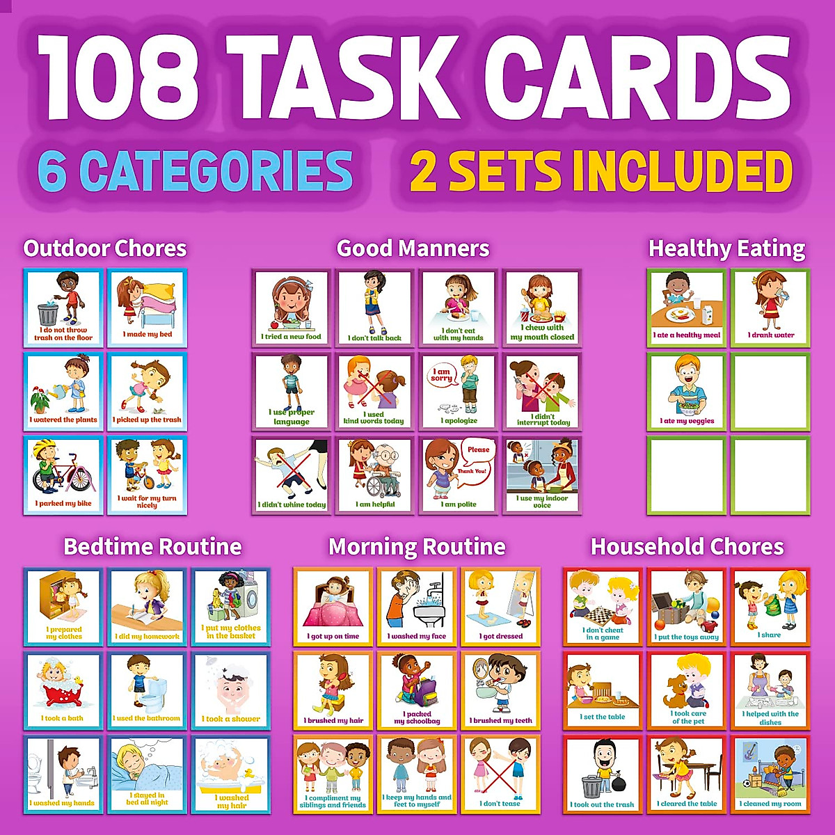 Chore Chart for Multiple Kids, Behavior Chart for Kids at Home, Dry Erase, and Magnetic Reward Chart for 2 Kids, Includes 54 Chores