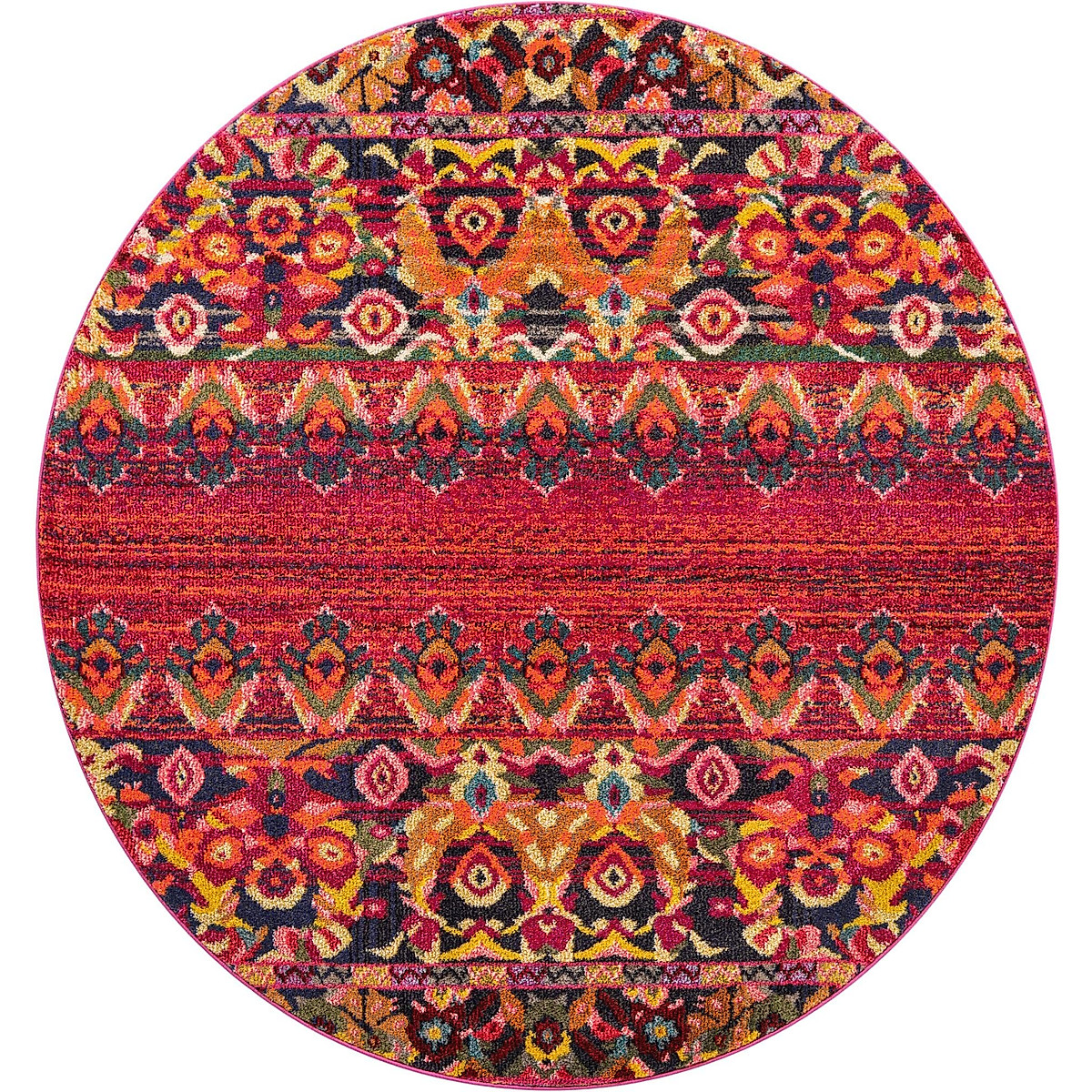 Unique Loom Medici Collection Vibrant Colors Abstract Botanical Red Round Rug (6' 0 x 6' 0)