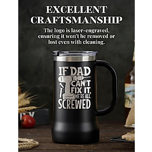 Onebttl Dad Fix Gifts from Daughter Son, Stainless Steel Beer Stein Tumbler, 24oz Beer Mug with Lid for Father's Day