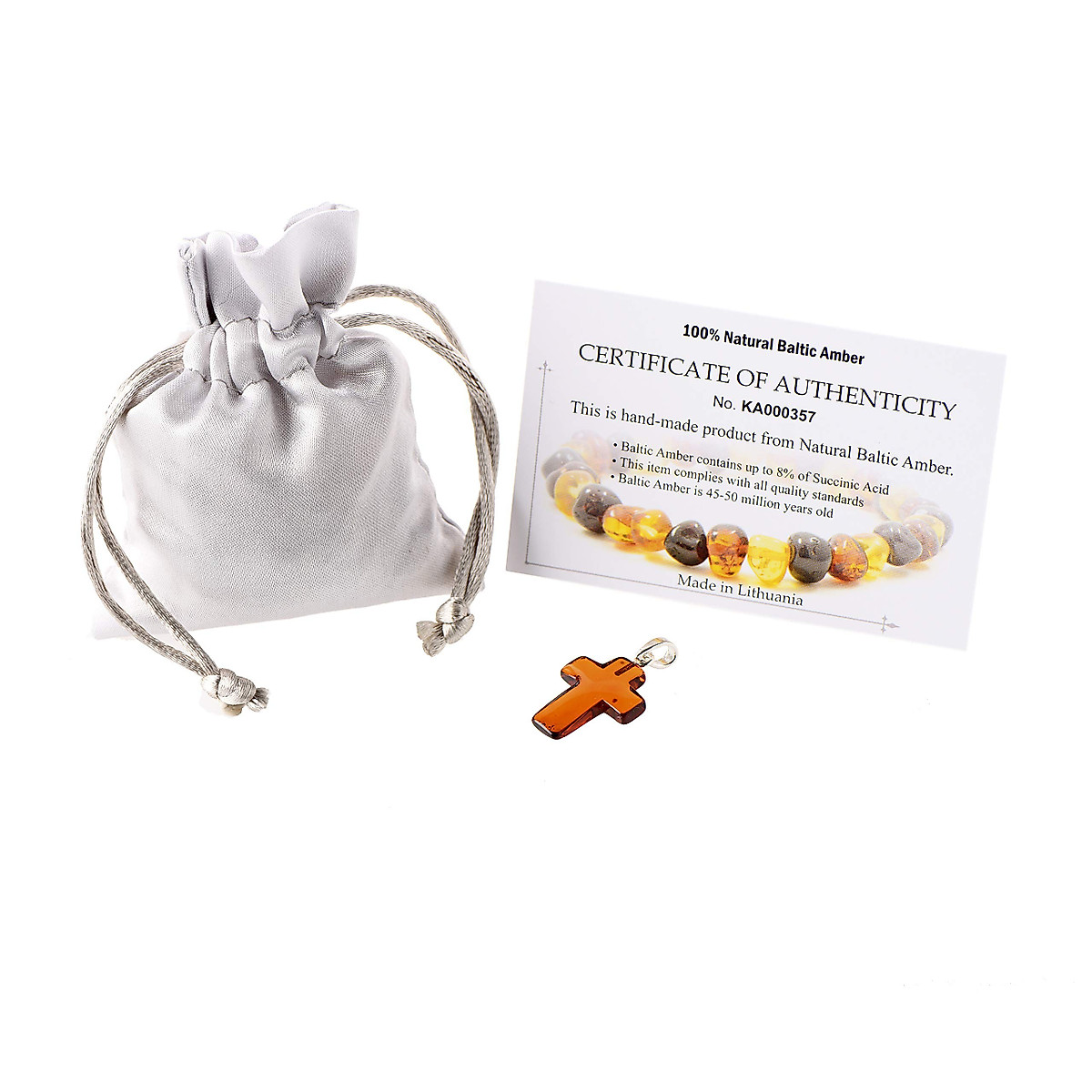 Genuine Baltic Amber Cross Pendant, Amber Cross Pendants for Necklace (Cognac)