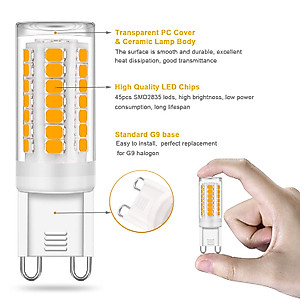 YUIIP G9 LED Light Bulb 4W Equivalent 40W Halogen Bulbs, G9 Base, Warm White 3000K, 400LM Lamp, AC 120V CRI 83 for Home Lighting, Ceiling Fan, Chandelier, Non Dimmable (6 Pack)