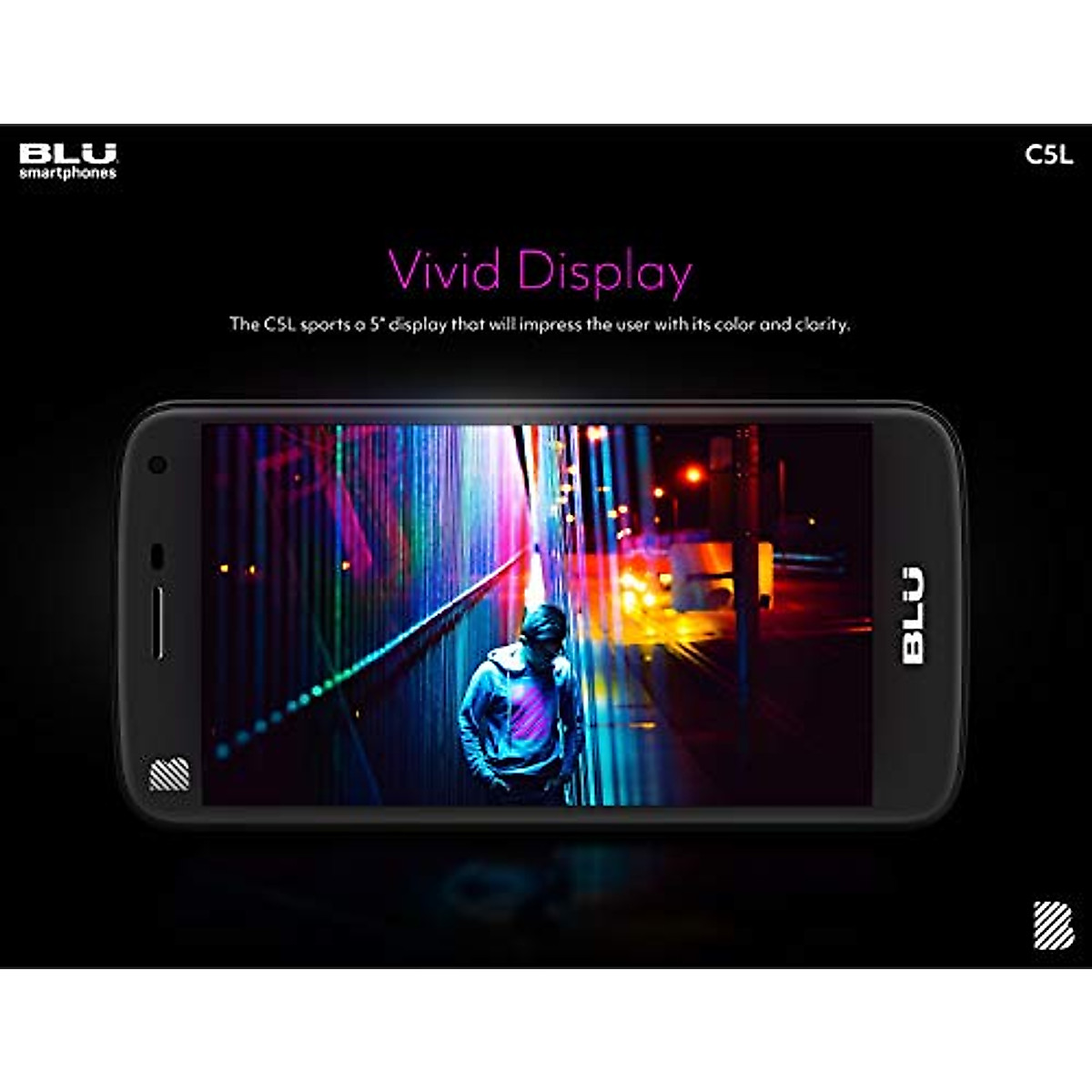 BLU C5L Android Cell Phone 5'' 16GB Memory Factory Unlocked 5.0'' Display -Black