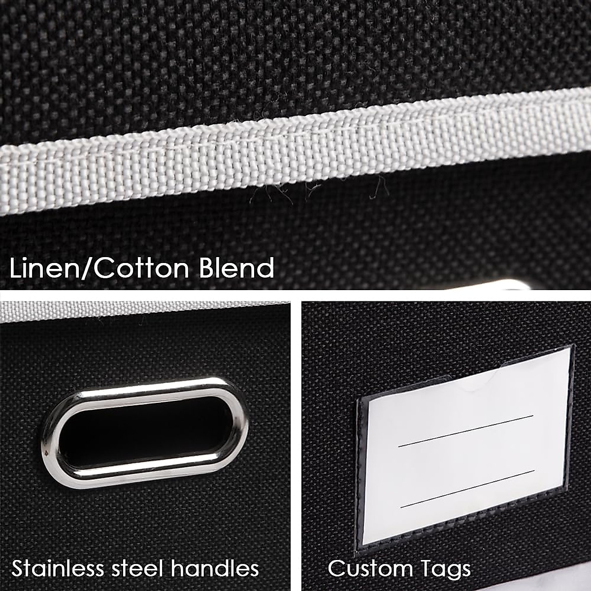 PRANDOM Foldable Storage Bin with Lid [5-Pack] Linen Fabric Decorative Storage Box Organizer Container Basket Cube with Handles Divider for Closet Office Living Room Black(14.9x9.8x9.8)