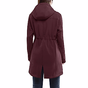33,000ft Women's Softshell Long Jacket with Hood Fleece Lined Windproof Warm up Waterproof Windbreaker