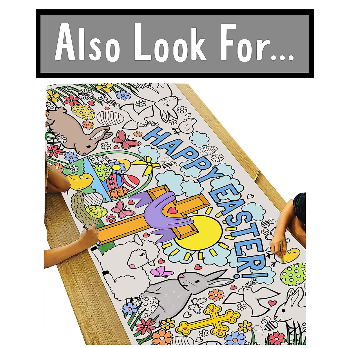 Tiny Expressions Easter Coloring Tablecloth for Kids - Rolled, No Creases 30" x 72" Giant Coloring Poster to Color On - Kids Easter Activities