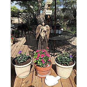 Attraction Design (ATTRG) Antiqued Metal Garden Angel Statue with Star Wand, Indoor Outdoor Angel Yard Art Decor Lawn Patio Decorations Holiday Decor Garden Art