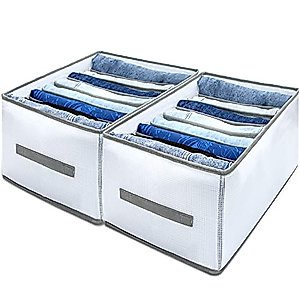 2 Pcs Closet Organizers and Storage, 8 Grids Dividers Drawer Organizer Portable clothes Storage Baskets Foldable Wardrobe Clothes Organizer and Storage Bins for Jeans Pant Shirts Bedroom Folding Closet Drawer Organizers