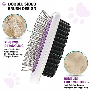 Double-Sided Pet Brush for Grooming & Massaging Dogs, Cats & Other Animals – Fur Detangling Pins & Coat Smoothing Slicker Bristles, Double the Brushing Groom Power In One Tool (Double Sided Brush)