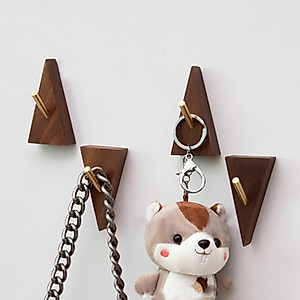 Wall Hooks Decorative Wooden Coat Hooks 2.95in Height, Small Walnut Wood and Golden Metal Hooks for Hanging Hats Towels Robe Clothes Keys Bags, Adhesive or Wall Mounted, 4 pcs