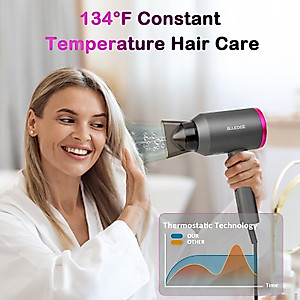 Hair Dryer with Diffuser 1850W Ionic Travel Blow Dryer Foldable Hair Dryer Fast Drying for Women Thick and Curly Hair Without Hair Damage