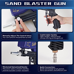 Ziopetru Sand Blaster Gun - Gravity Feed Sandblaster Gun for Metal, Wood Paint/Rust Removal and Glass Etching - Handheld Sand Blaster Gun for Air Compressor, Up to 70-150 PSI Blasting Media, Blue