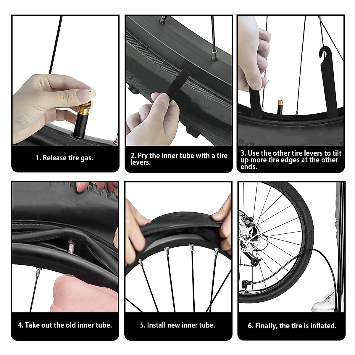 Listenman 2 PACK 12" x 1.75/1.95/2.125 Bike Inner Tube with Bike Tube Repair Tool Kits, 4 Tire Levers, 6 Self-Adhesive Round Patches, 1 Metal Rasp, Replacement Schrader Valve Bicycle 12" Inner Tubes