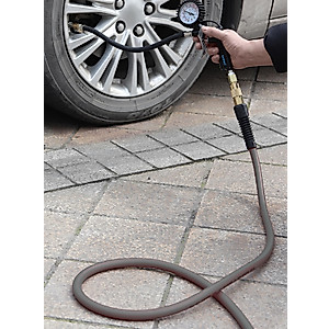 YOTOO Rubber Lead-in Air Hose 3/8-Inch by 3-Feet 300 PSI Heavy Duty, Kink Resistant, All-Weather Flexibility with 1/4-Inch Brass Male Fittings, Bend Restrictors, Gray