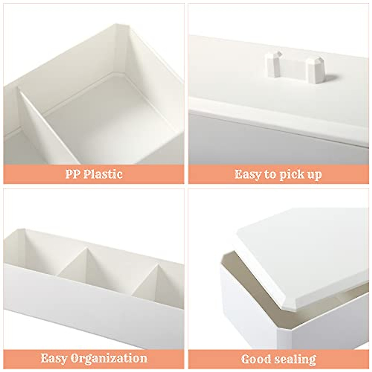 Ezebesta 3 Divider Organizer for Cotton Swab Ball Qtip Cotton Pads Holder Plastic Container Dispenser Box with Lid for Bathroom Storage (White)