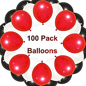 Elecrainbow 100 Count 12 Inches 320 Grams Thickened Balloons for Birthday Wedding Baby Shower Graduation Anniversary Party Decorations,White, Black, Red Assorted