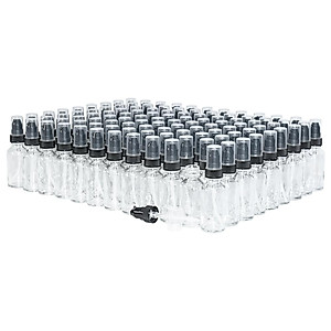 GlassBottleOutlet (Pack of 108) 1 oz. Clear Boston Round with Black Treatment Pump