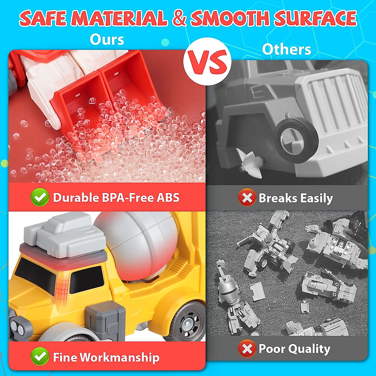 ThinkMax Transform Toys for 3 4 5 6 7 8 Year Old Boys, Robot Toys for Kids 3-5 5-7, 4 Magnetic Construction Trucks Vehicles w/Play Mat, Birthday Gift for Boy, 32 Pieces