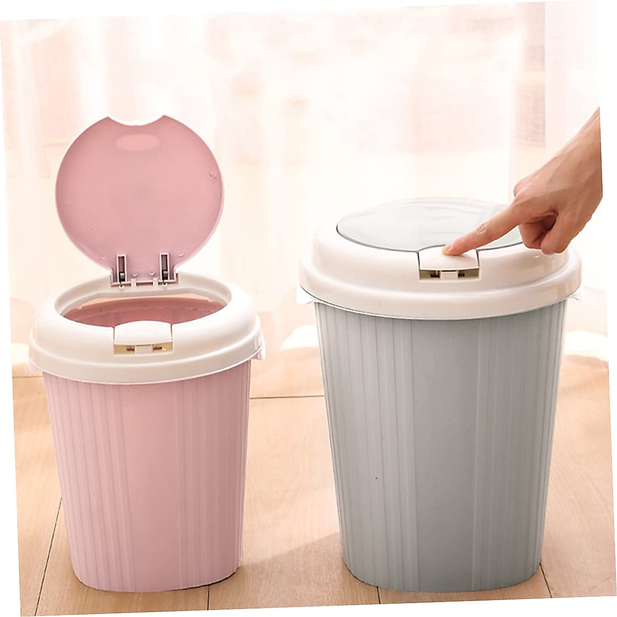 Cabilock Garbage can Rubbish Bins with lids Mini Desktop Trash bin Kitchen Waste Bins Garbage Container Plastic Garbage Bins Retro Waste Bin Spring Trash can Office Laundry Basket pp Indoor