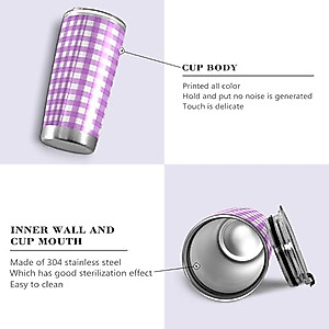 Purple and White Checkered Stainless Steel vacuum insulated water bottle with Lid and Straw coffee travel mug 20oz for Water, Iced Tea or Coffee leakproof tumblers with lids botellas para agua