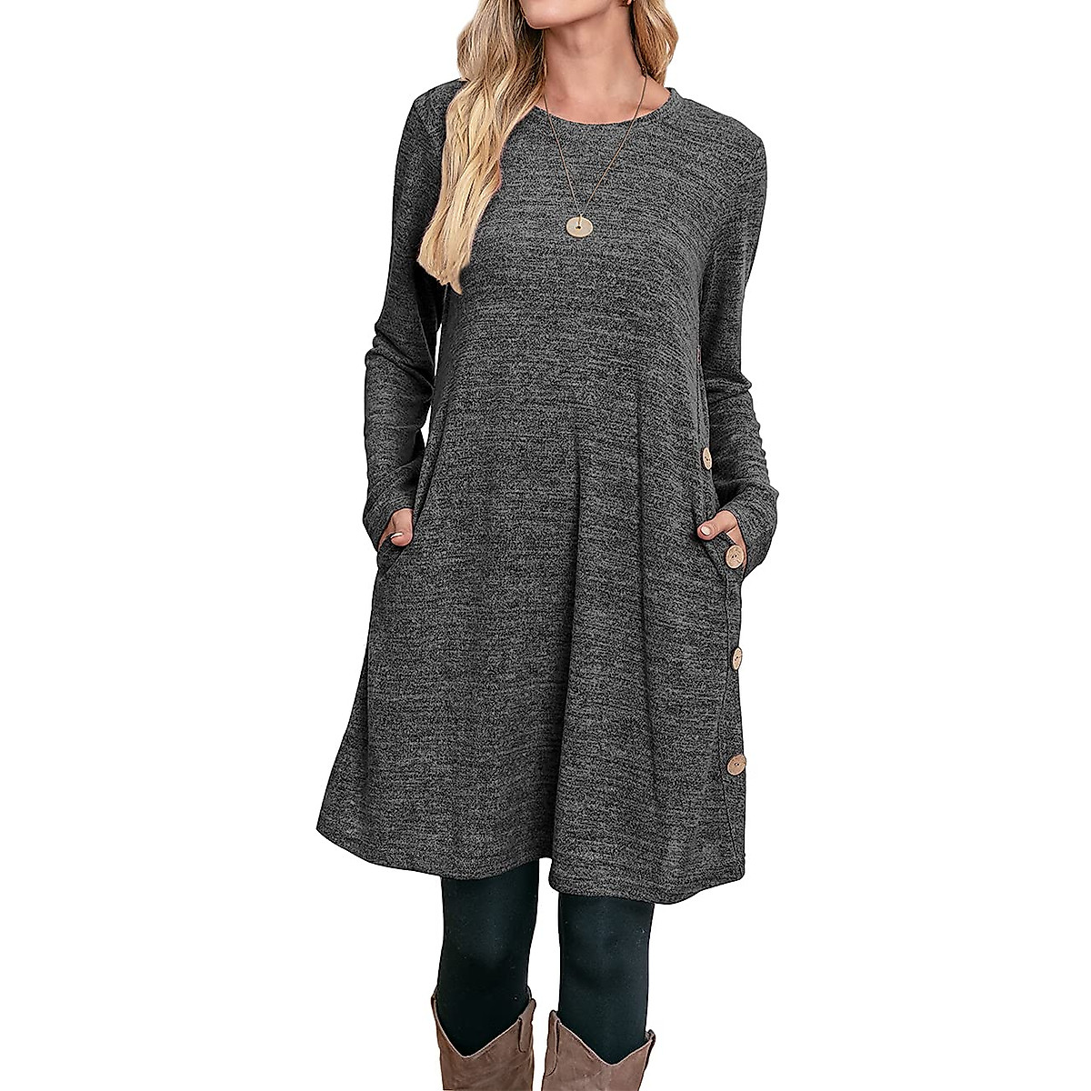 OFEEFAN Womens Sweater Dress Long Sleeve Winter Dresses Women 2024 Tunics Dark Grey M