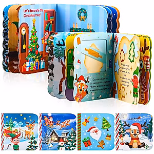 4 PCS Christmas Lift-a-Flap Board Books A Touch and Feel Children's Board Book Small Shaped Christmas Board Book Christmas Story Book for Kids Babies Toddler Xmas Present
