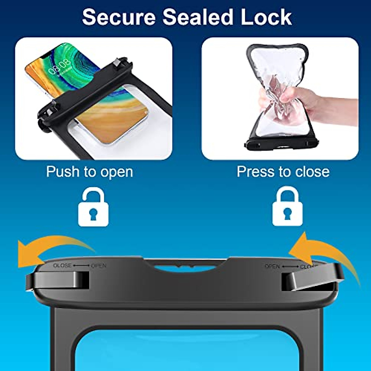 Extra Large Waterproof Phone Pouch, IPX8 Universal Water Proof Phone Case, Cell Phone Dry Bag for iPhone Samsung Galaxy, Up to 10.5" with Full Perspective On Both Side (2 Pcs)