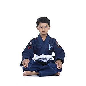 Vector Sports Kids Brazilian Jiu Jitsu BJJ Gi with Free White Belt 100% Cotton Pearl Weave Kimono Ultra Lightweight Preshrunk Fabric (Navy, K2)
