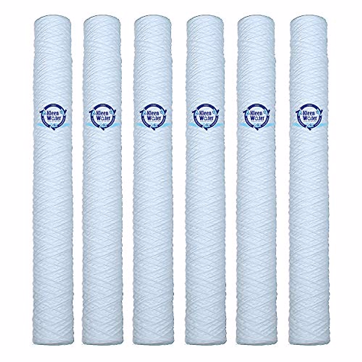 KleenWater String Wound Water Filter Cartridges, 2.5 x 20 Inch, 5 Micron, Made in USA, Pack of 6