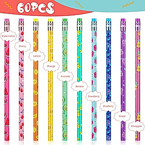 Ireer 60 Pcs Scented Pencils for Kids Animal Fruit Scent HB Graphite Pencils with 60 Pcs Cartoon Pencil Toppers Cute Pencil Cap Gift for School Office Classroom Party Reward Supplies (Bright Style)