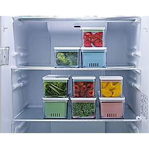 Lille Home Stackable Produce Saver, Organizer Bins/Storage Containers with Removable Drain Tray, Set of 3, for Refrigerators, Cabinets, Countertops and Pantry, BPA Free (Green,Set of 3)