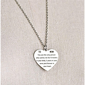 Snanr Gift for Mom: Woman, You Are the Only Person Heart shaped Pendant Necklace for Mom, Charm Necklace for Mom's Son, Daughter, Birthday, Christmas Gift for Mom