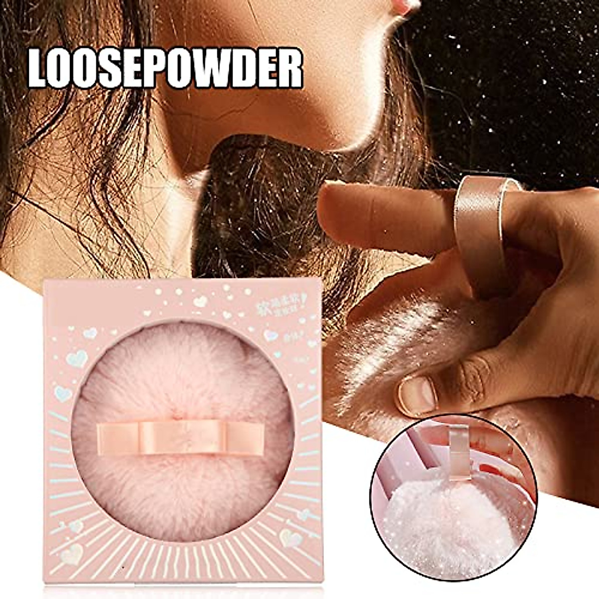 Eugeneq Highlighter with Cute Peach Shaped Plush Puff Body Face Highlighting Powder Multi-Use Cosmetic-High-gloss Beauty Powder with Glitter