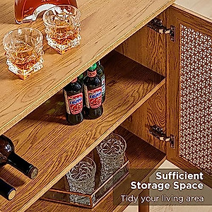 AMERLIFE 63" Sideboard Buffets Cabinet, 2-Adjustable Shelves Sideboard with 4 Doors, Large Accent Storage Credenzas for Living Room, Dining Room, Bedroom, Natural