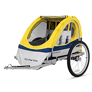 Schwinn Echo Child Bike Trailer, Max of 2 Children with Total Weight of 80 lbs., Canopy, 20-Inch Air-Filled Tires, Yellow/Grey
