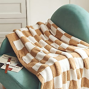 Khaki Checkered Throw Blanket Soft Warm Couch Blanket Reversible Plaid Checkerboard Grid Blanket for Bed Sofa 51"×63"