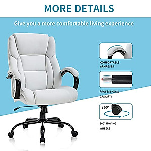 LCH Big &amp; Tall Office Chair 500lbs PU Leather Ergonomic Computer Chair, Home Desk Chair Wide Seat Executive Chair with Massage Lumbar Support &amp; Soft Arms for Heavy People (White)