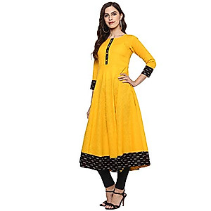 Yash Gallery Women's Cotton Printed Anarkali Kurta (Yellow)