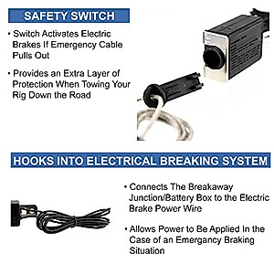 RecPro Trailer Breakaway Switch Cable Kit | Trailer Electric Safety 12V | Braided 4ft Steel Cable