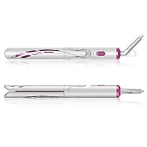 ABHI 2 in 1 Ionic Hairstyling Flat Irons & Hair Curler with Dual-Layer 200°C Constant Temperature Travel Straightening Styler 28mm/22mm Straight and Curl Hair Iron Straightener - White