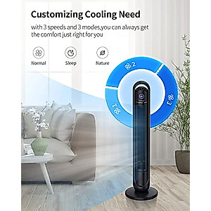 Tower Fan for Bedroom- 45" Oscillating Tower Fan with Remote, Bladeless Fans with 24H Timer, Cooling Fan, 3 Speeds, 3 Modes, LED Display, Standing Floor Fan for Bedroom Living Rooms Home Office, Black